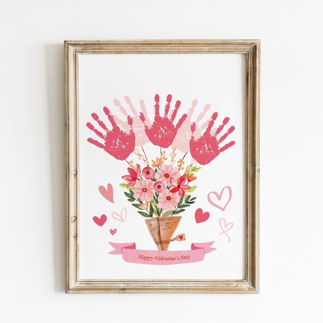 Flower Handprint Art Craft, Valentines Day Handprint Craft, Baby ...