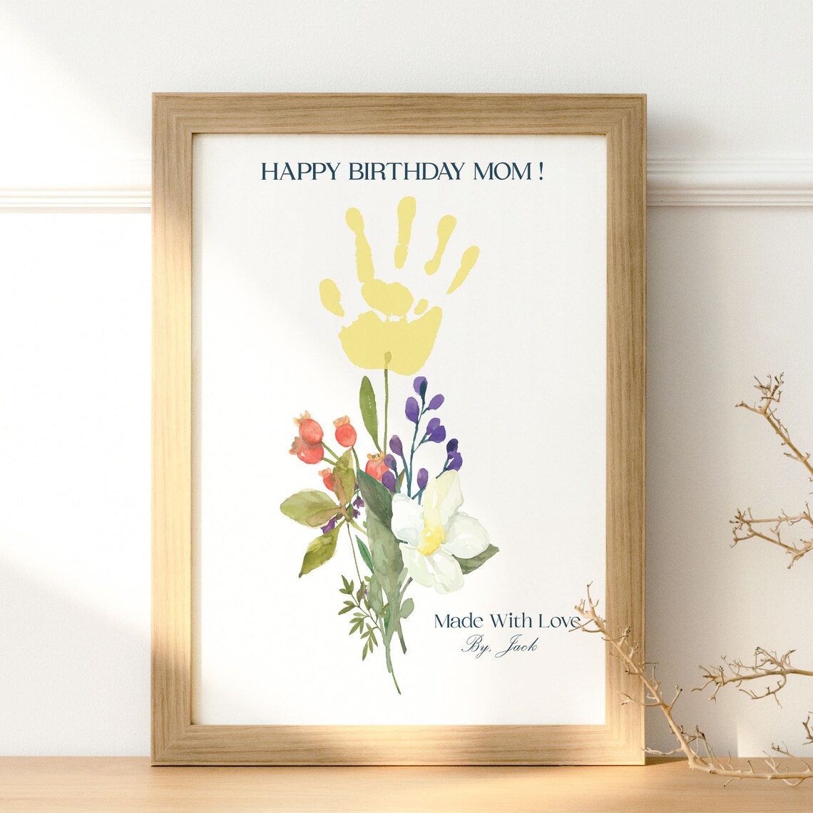 Printable Happy Birthday Handprint Art, Custom Birthday Gift, Handprint ...