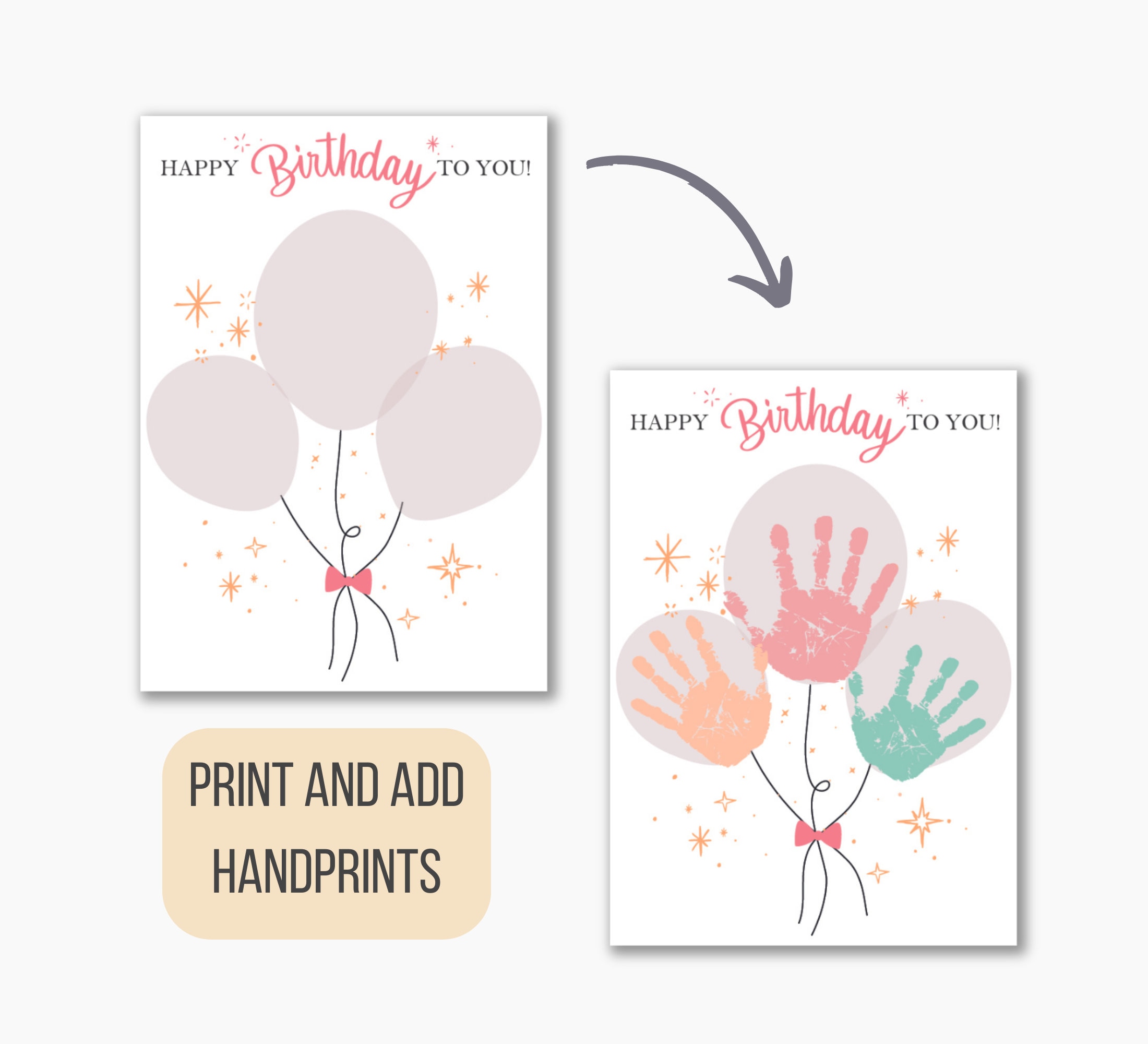 Happy Birthday Handprint Art, Custom Birthday Gift, Handprint Keepsake ...