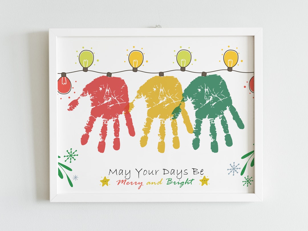 Christmas Lights Handprint Art Craft, Christmas Handprint Craft, First ...