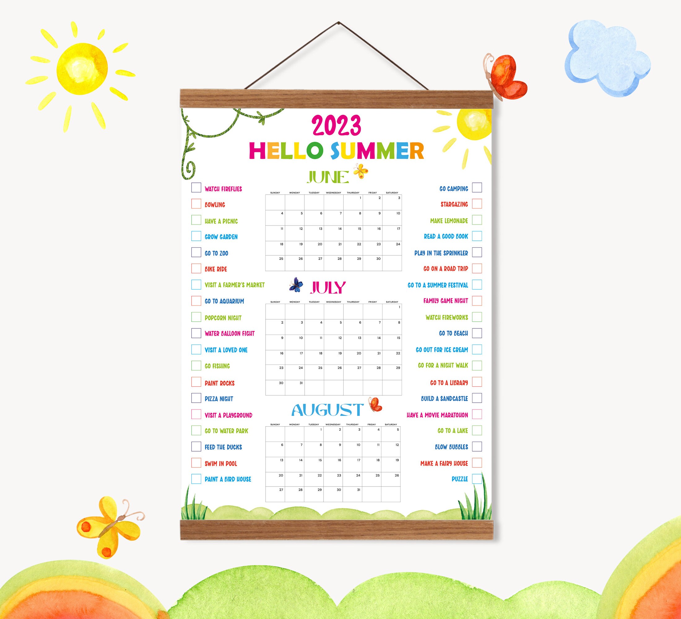 Printable 2023 Summer Planner Kids, Summer Activities Calendar, Summer ...