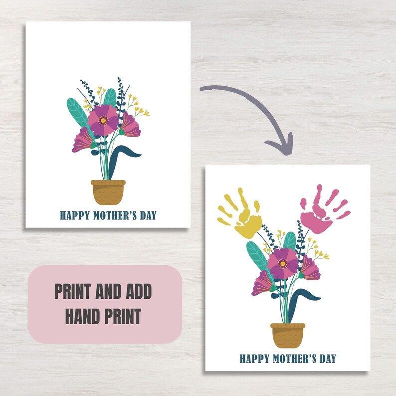 Mothers Day Flower Handprint Craft Art for Mom, Handprint Craft Grandma ...