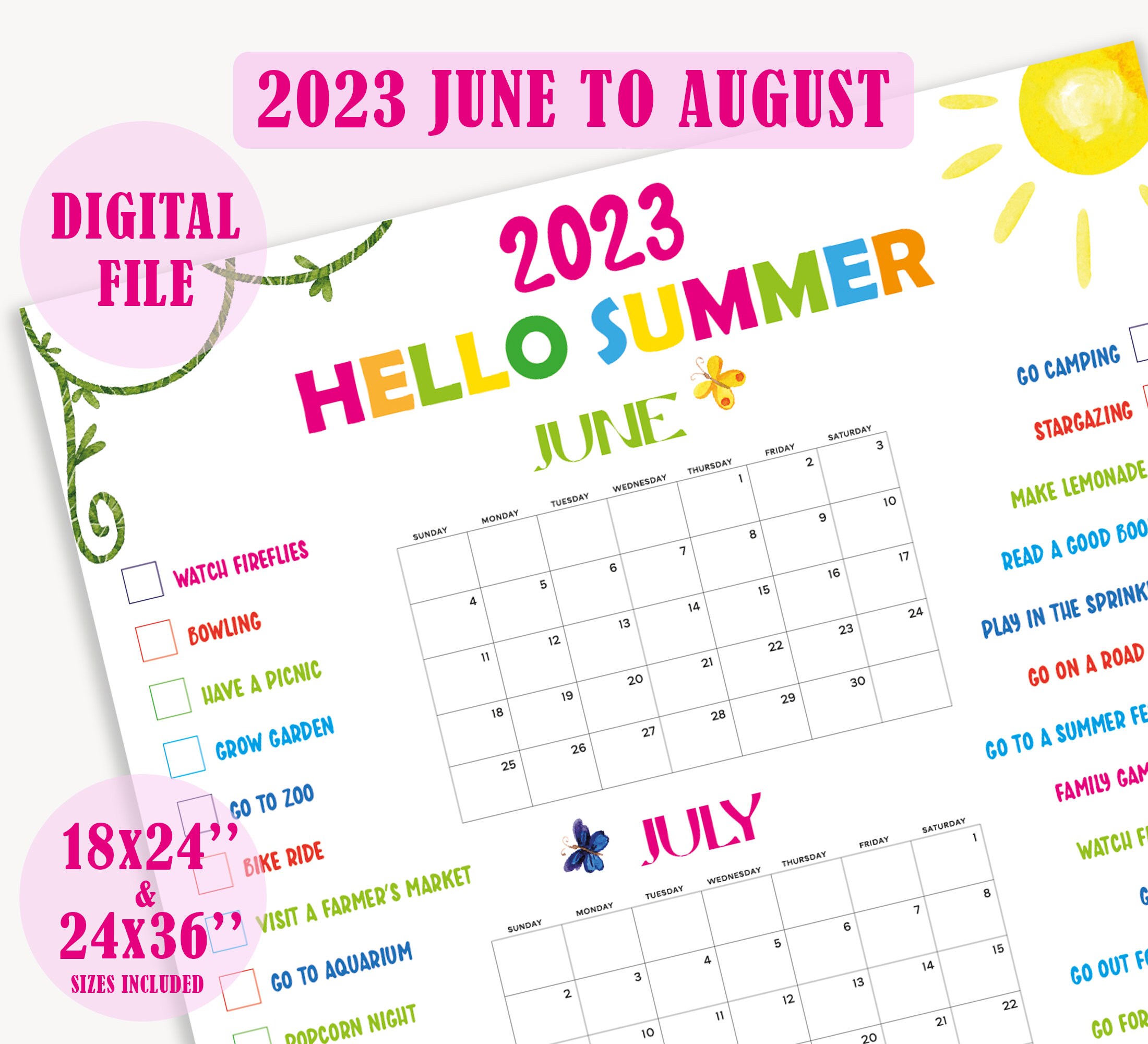 Printable 2023 Summer Planner Kids, Summer Activities Calendar, Summer ...