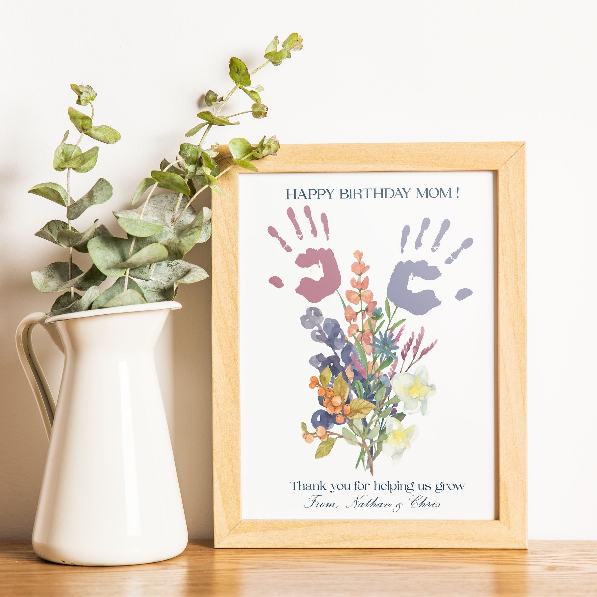 Printable Happy Birthday Handprint Art, Custom Birthday Gift, Handprint ...
