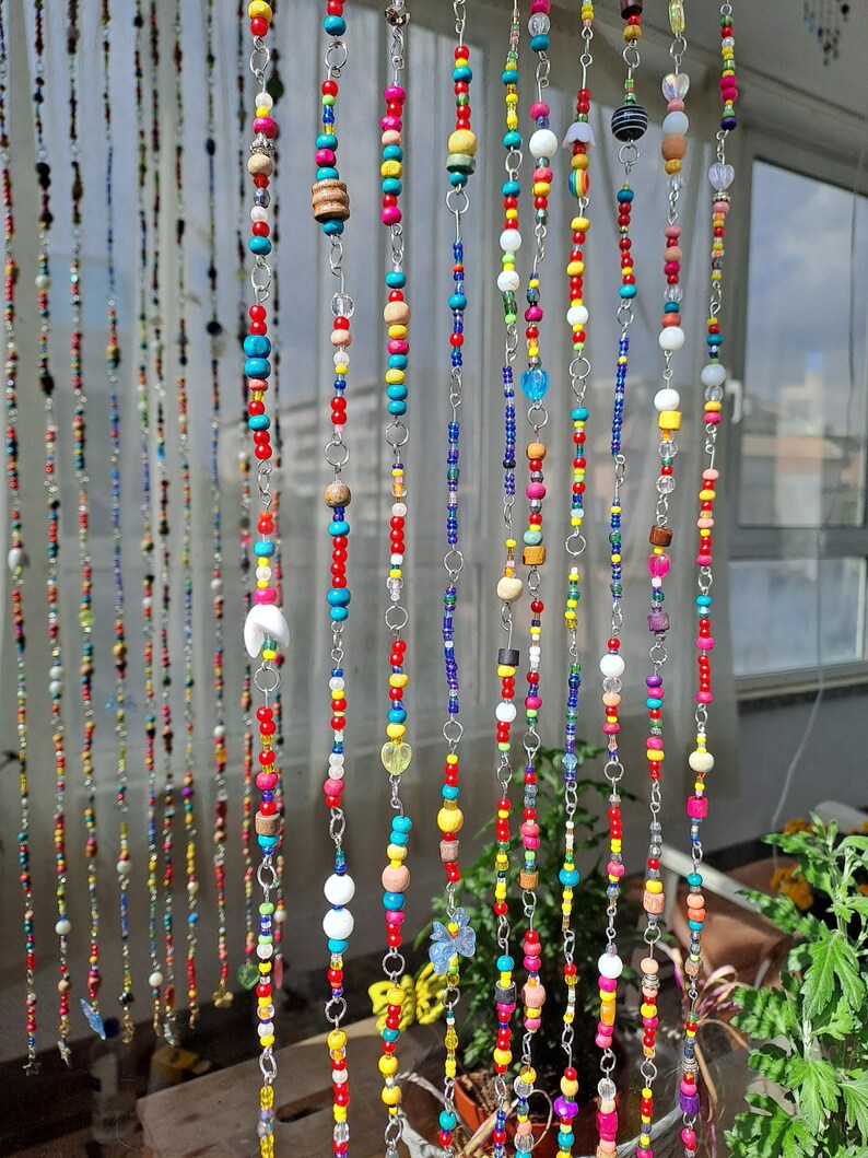 Handmade Beaded Window/door Curtain,unique Boho Window Decor , Eclectic ...