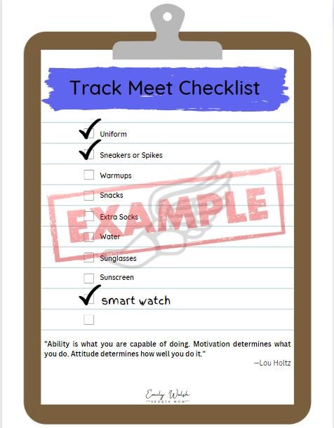 Printable Track Packing List | Youth Track Meet Day Readiness Checklist ...