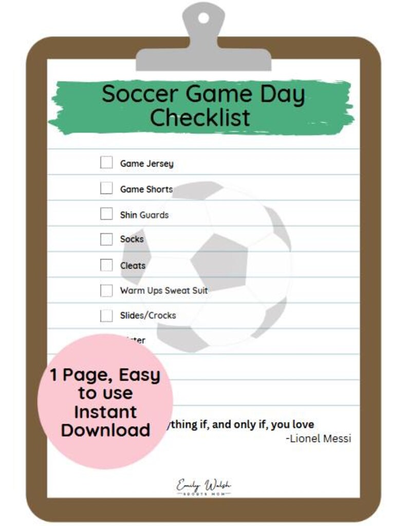 Printable Soccer Packing List | Youth Soccer Game Day Readiness ...