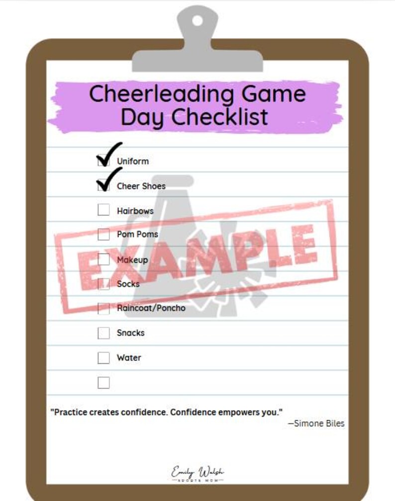 Cheerleading Checklist - Etsy