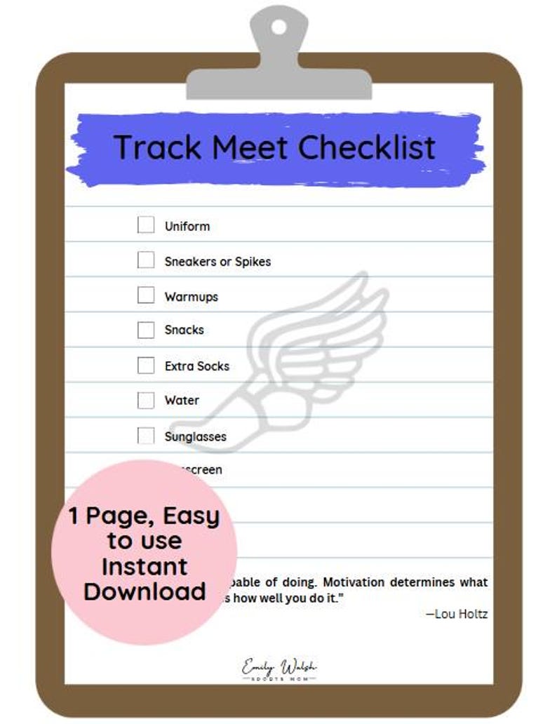 Printable Track Packing List | Youth Track Meet Day Readiness Checklist ...