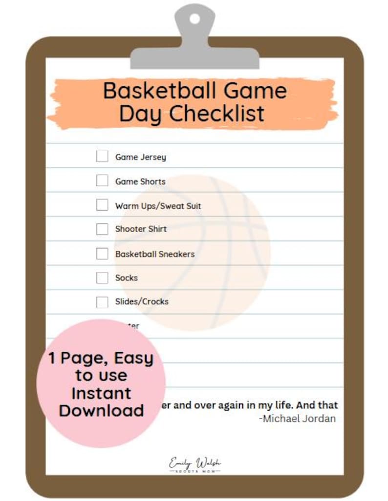 Printable Basketball Packing List | Youth Basketball Game Day Readiness ...