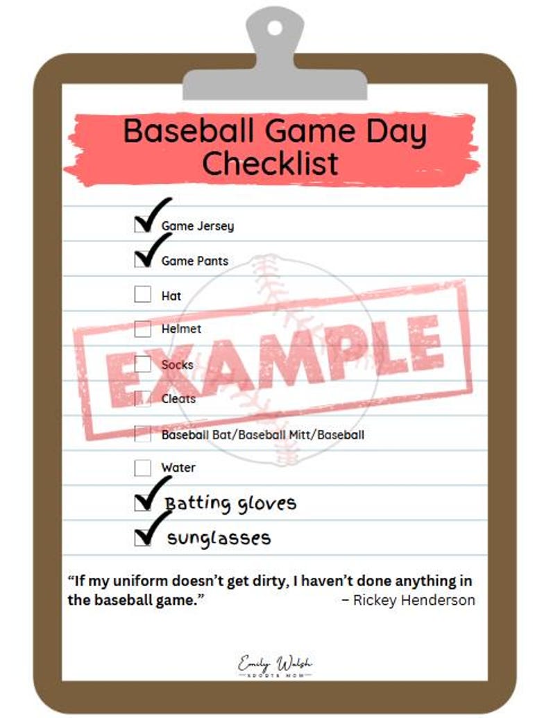 Printable Baseball Packing List | Youth Baseball Game Day Readiness ...