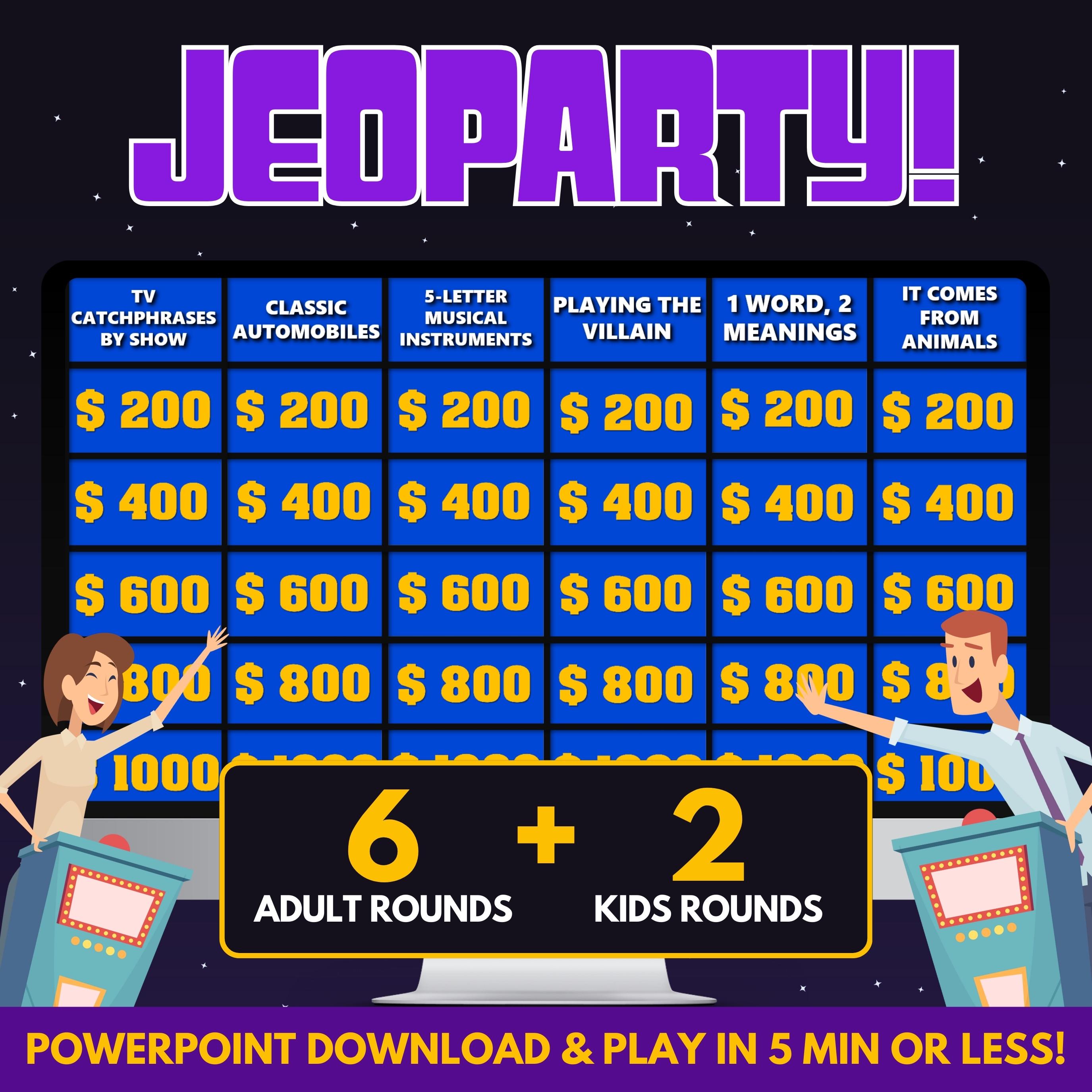 Jeopardy Party Game: Trivia Night, Adult & Kids (powerpoint Download ...