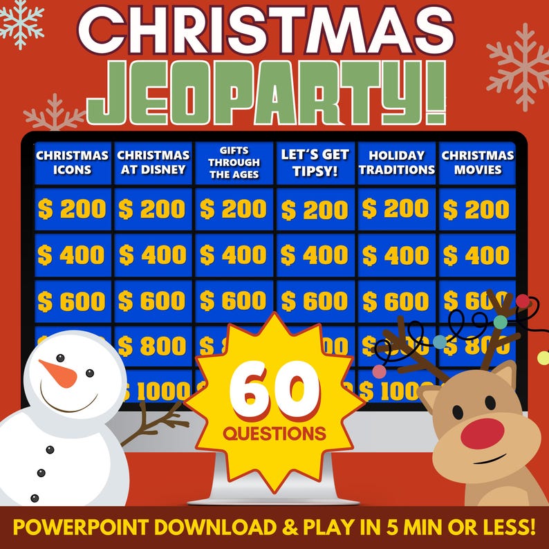 Christmas Jeopardy Game | Christmas Party Game | Adult Game Night ...