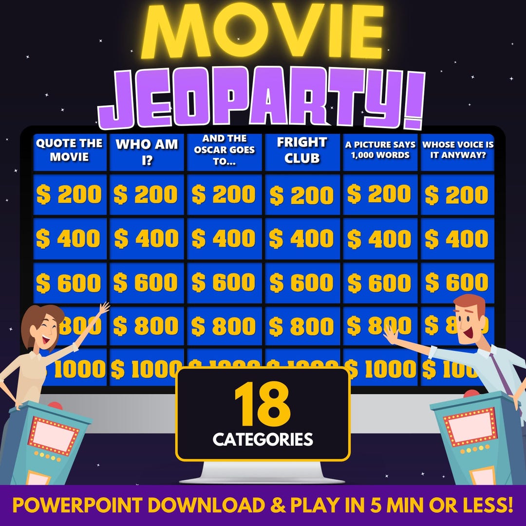 Movie Jeopardy Powerpoint Game: Film Trivia for Family Game Night ...