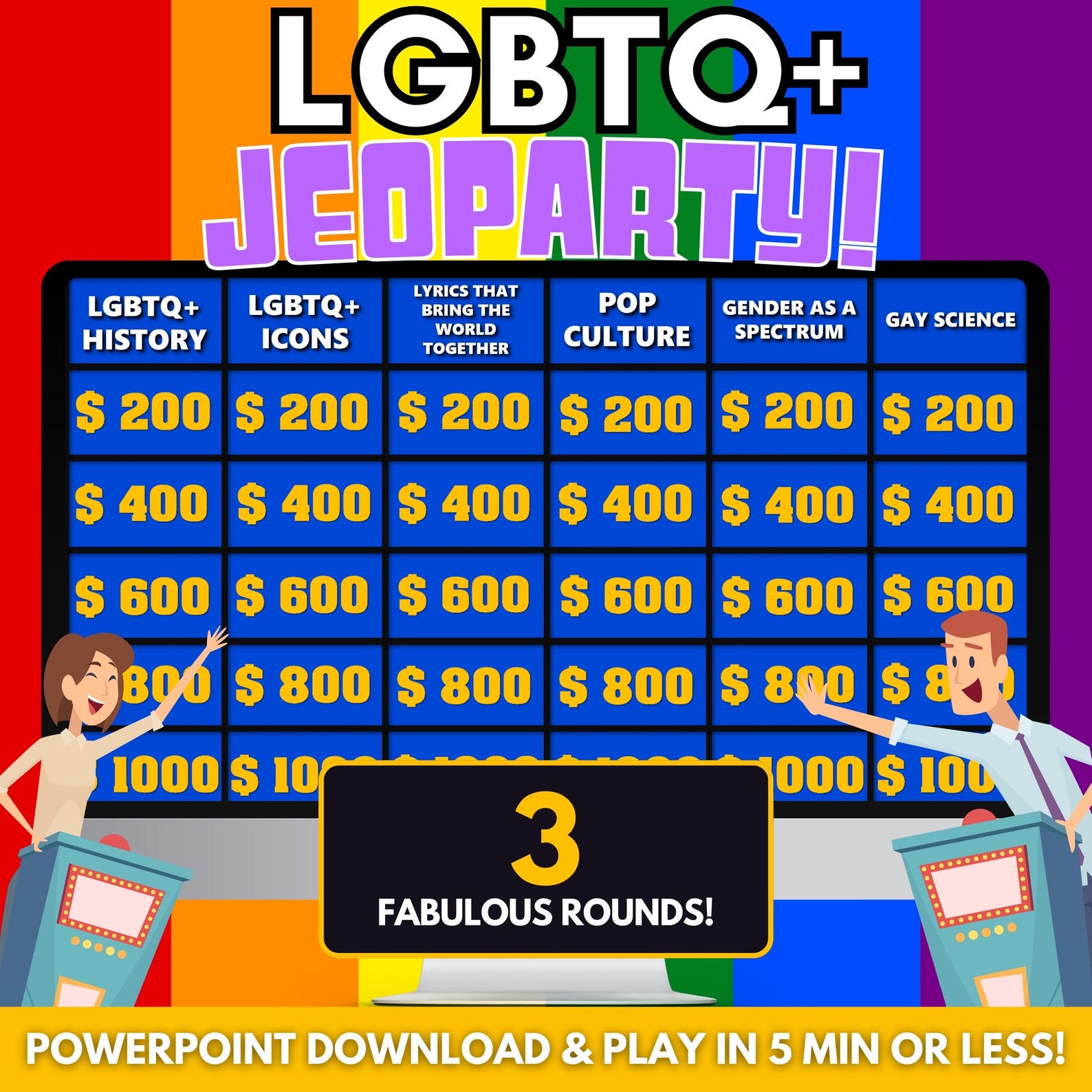 LGBTQ+ Trivia Jeoparty Game: Pride Month Powerpoint (digital Download ...