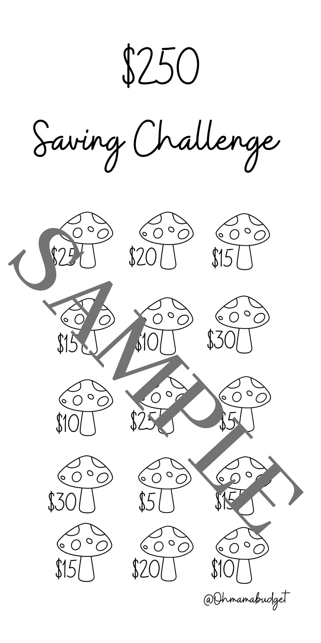 PRINTABLE 250 Dollar Savings Challenge Tracker (fungi)pdf - Etsy