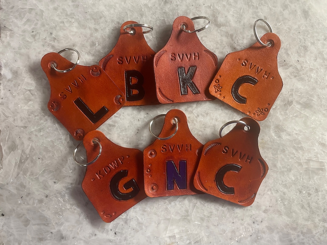 Personalizable Genuine Leather Ear Tag Key Chain - Etsy