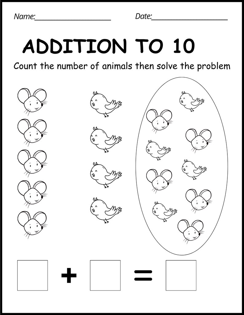 Addition Math Worksheets, How Manycounting up to 10 Sheets, Beginning ...