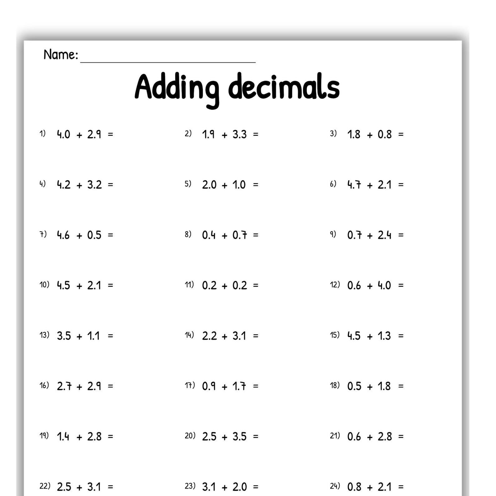 Adding Decimals Worksheets: Horizontal & Vertical 4th Grade Math ...