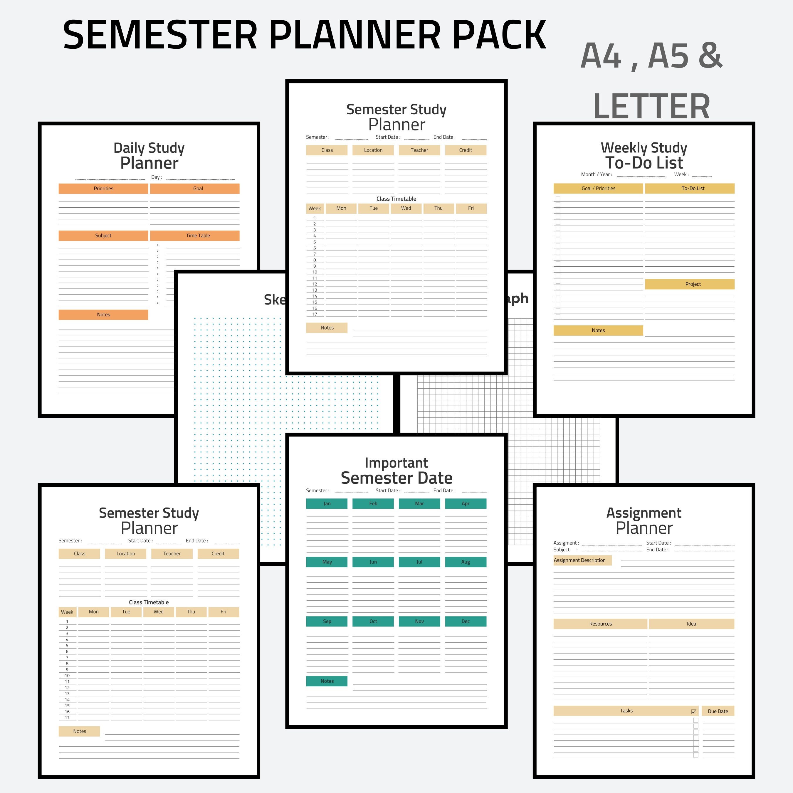 Student Study Plannerprintable Student Plannercollege - Etsy