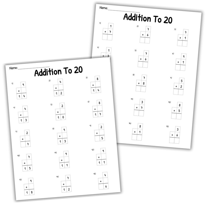 Addition to 20 Worksheets Printable, First Grade Math Practice, Adding ...