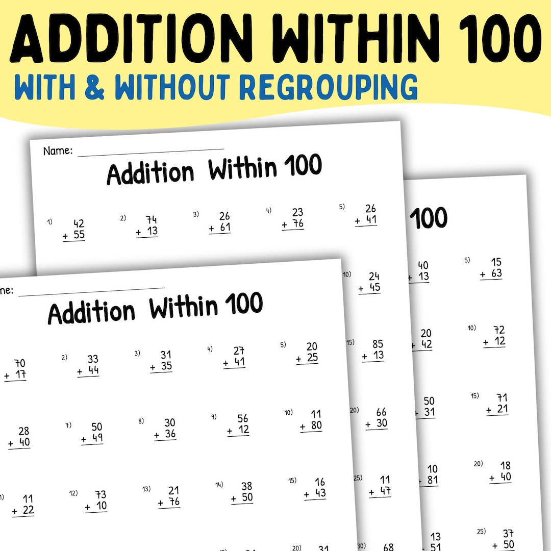 Addition Within 100 Worksheets PDF, 2nd Grade Math With & Without ...