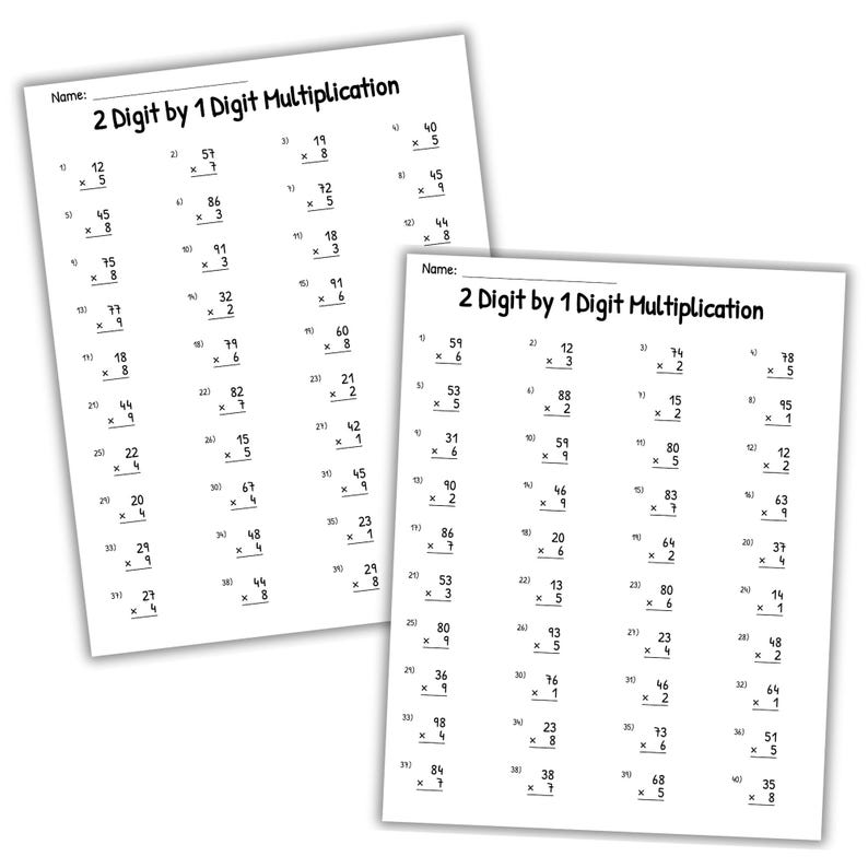 2 Digit by 1 Digit Multiplication Worksheets PDF, 3rd Grade Math ...