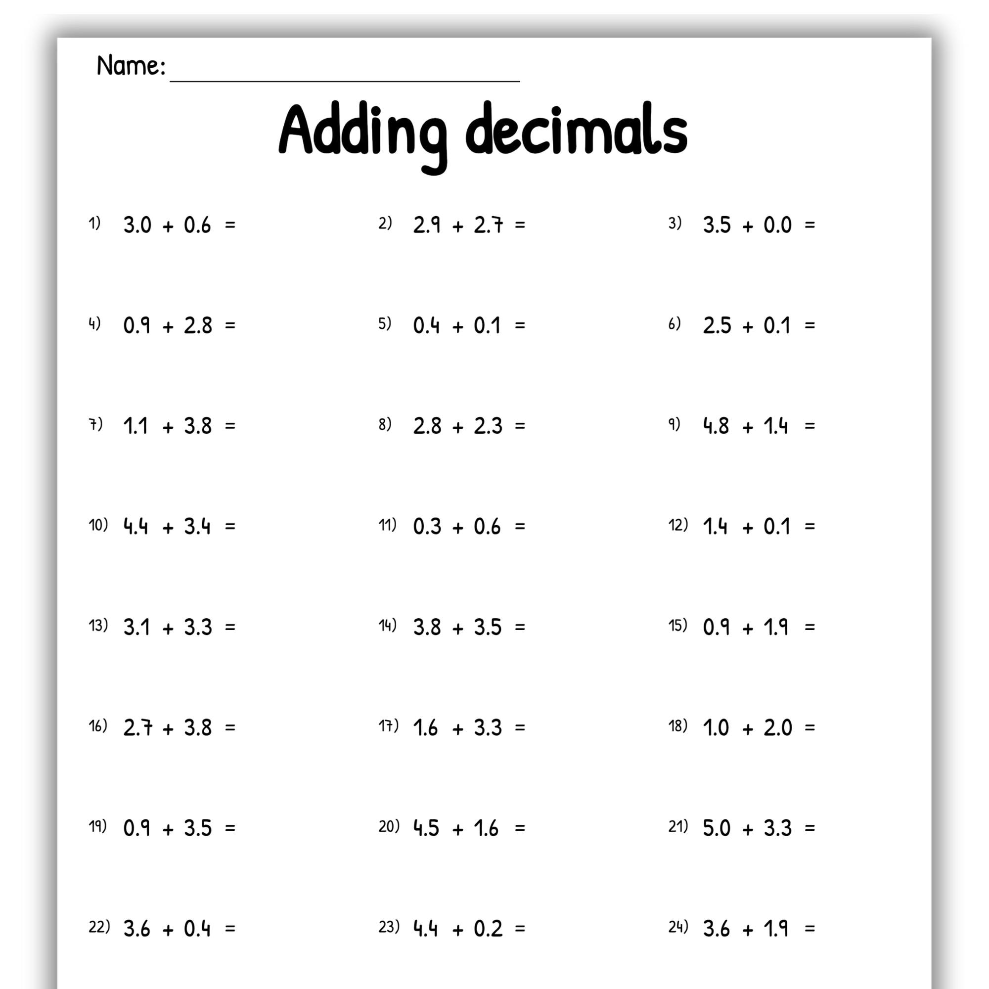 Adding Decimals Worksheets: Horizontal & Vertical 4th Grade Math ...