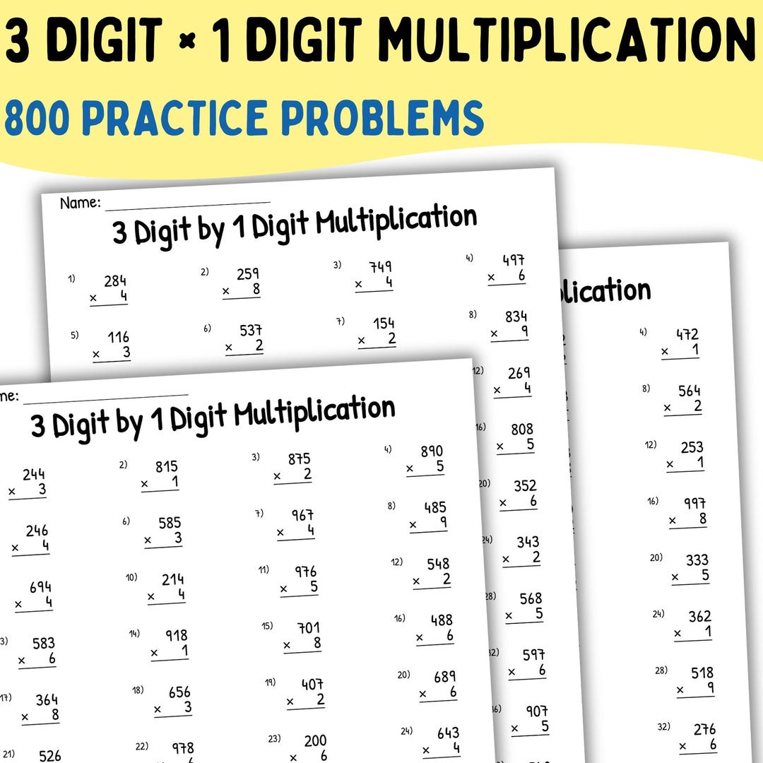 3 Digit by 1 Digit Multiplication Worksheets PDF, 4th-5th Grade Math ...