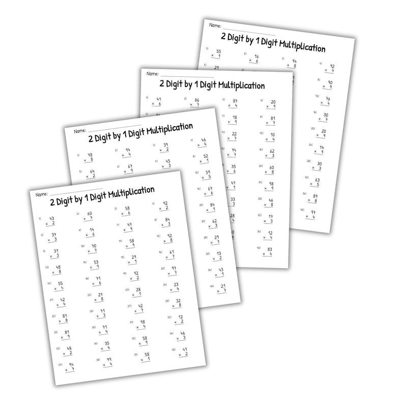 2 Digit by 1 Digit Multiplication Worksheets PDF, 3rd Grade Math ...