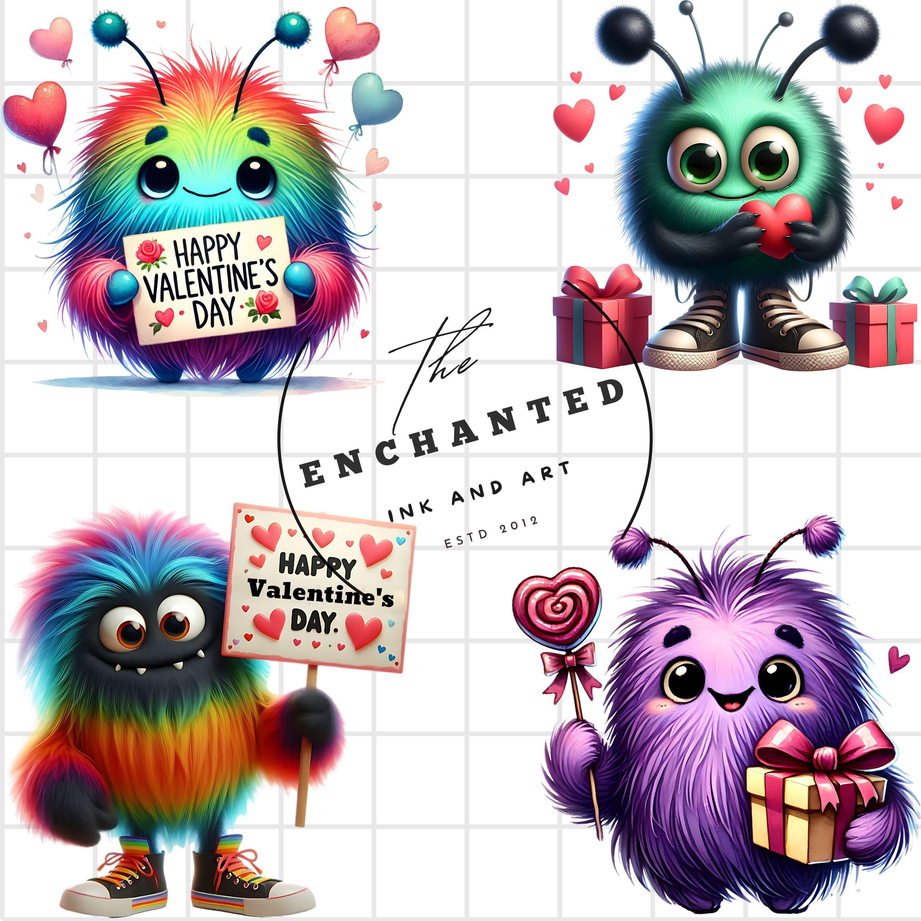 Valentine Monsters Clipart Bundle, Printable Valentines Day, Cute ...
