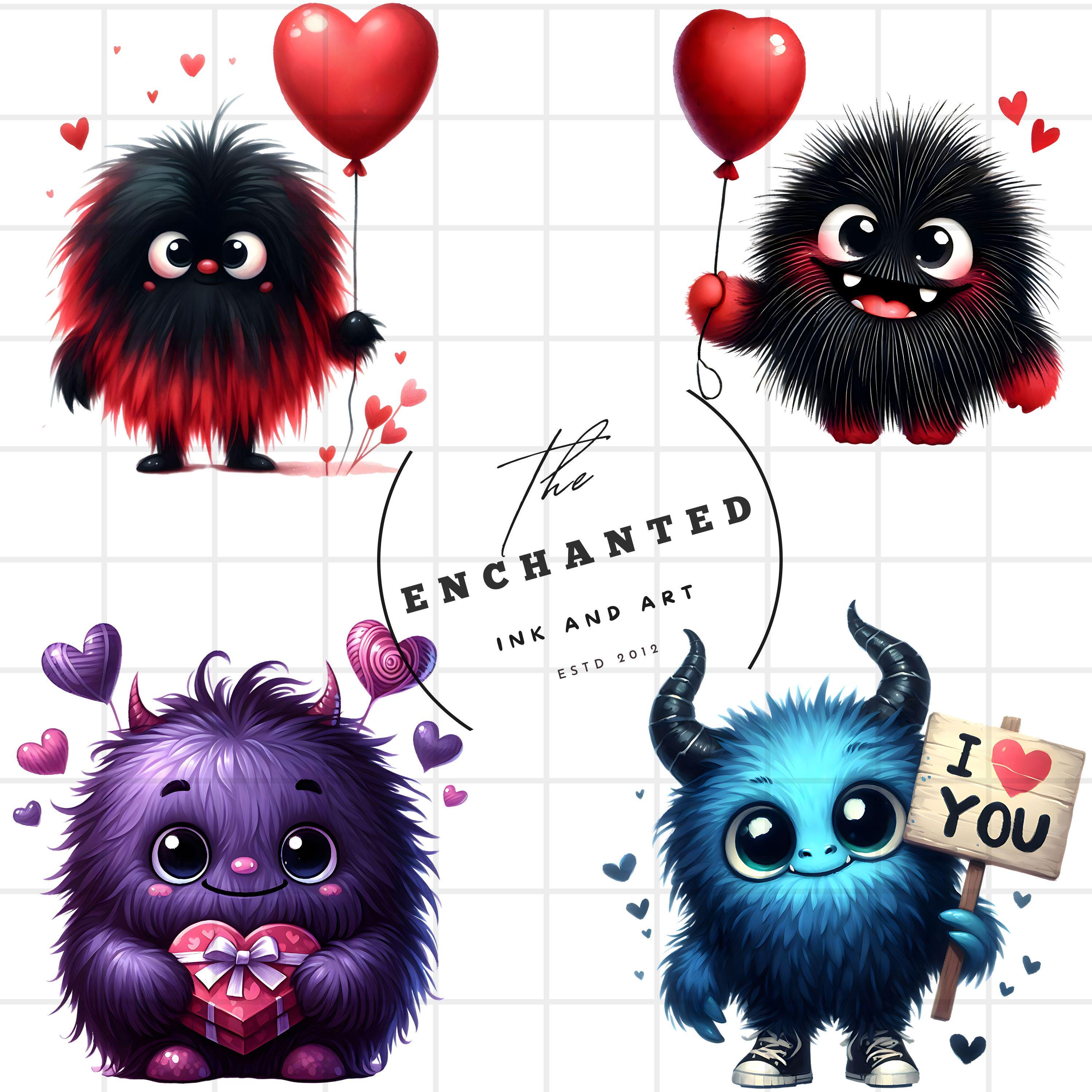 Valentine Monsters Clipart Bundle, Printable Valentines Day, Cute ...
