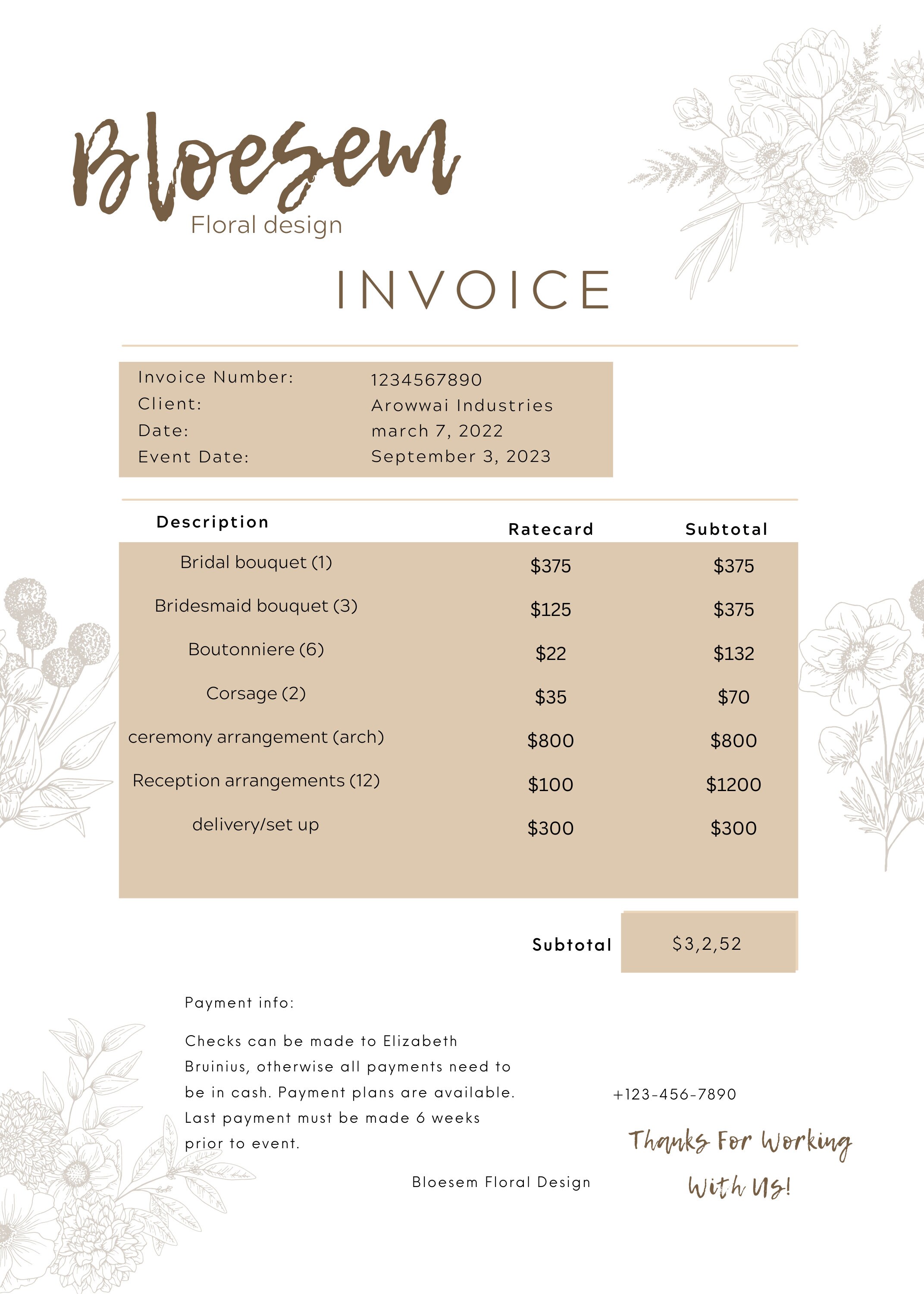 Florist Wedding Invoice - Etsy