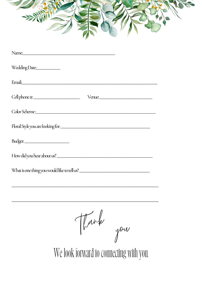 Florist Wedding Expo Questionnaire - Etsy