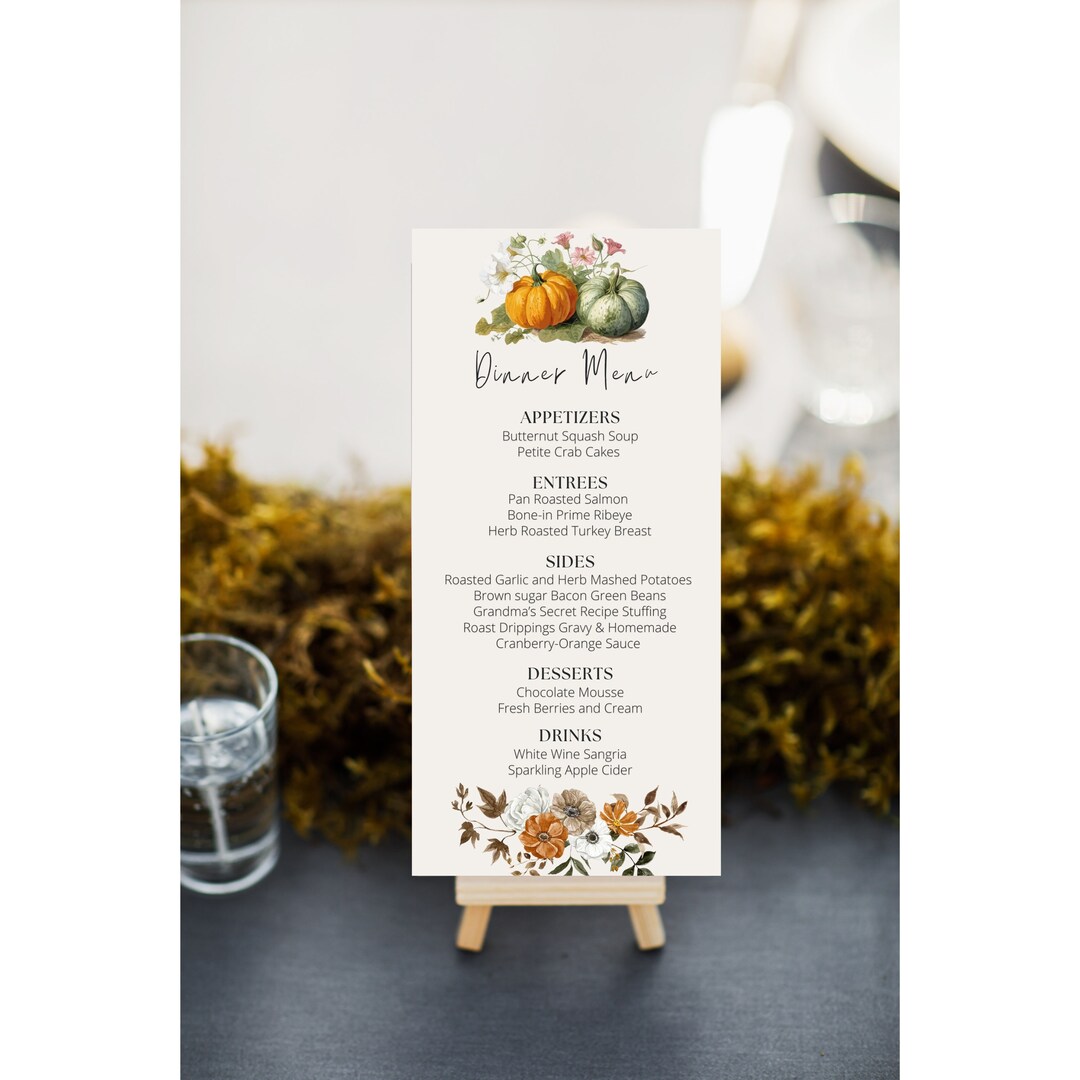Thanksgiving Menu Template,editable Thanksgiving Menu,fall Autumn Menu ...
