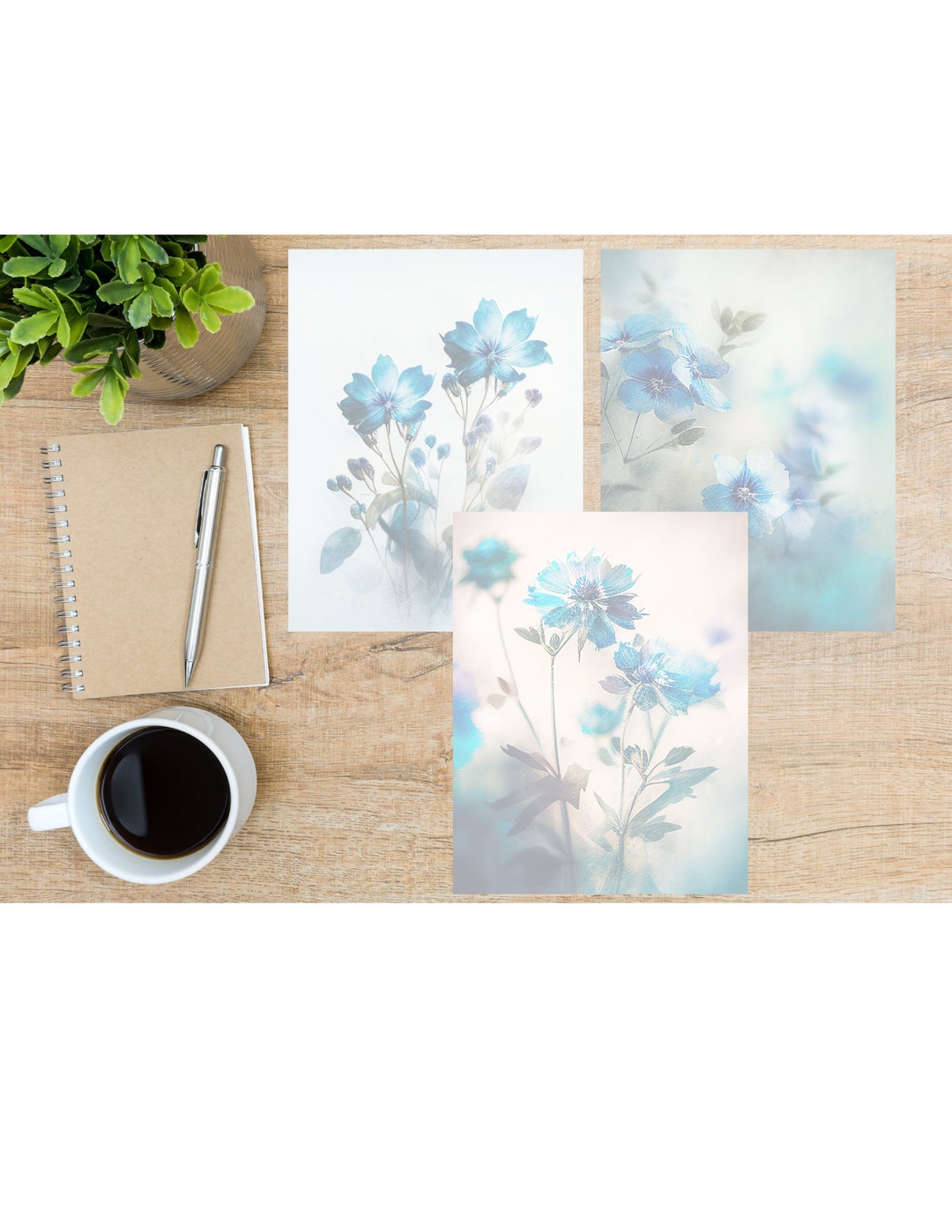 Blue Florals Stationery, Printable Stationery, Instant Download ...