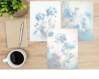 Printable Stationery Instant Download Indigo Blue Florals - Etsy