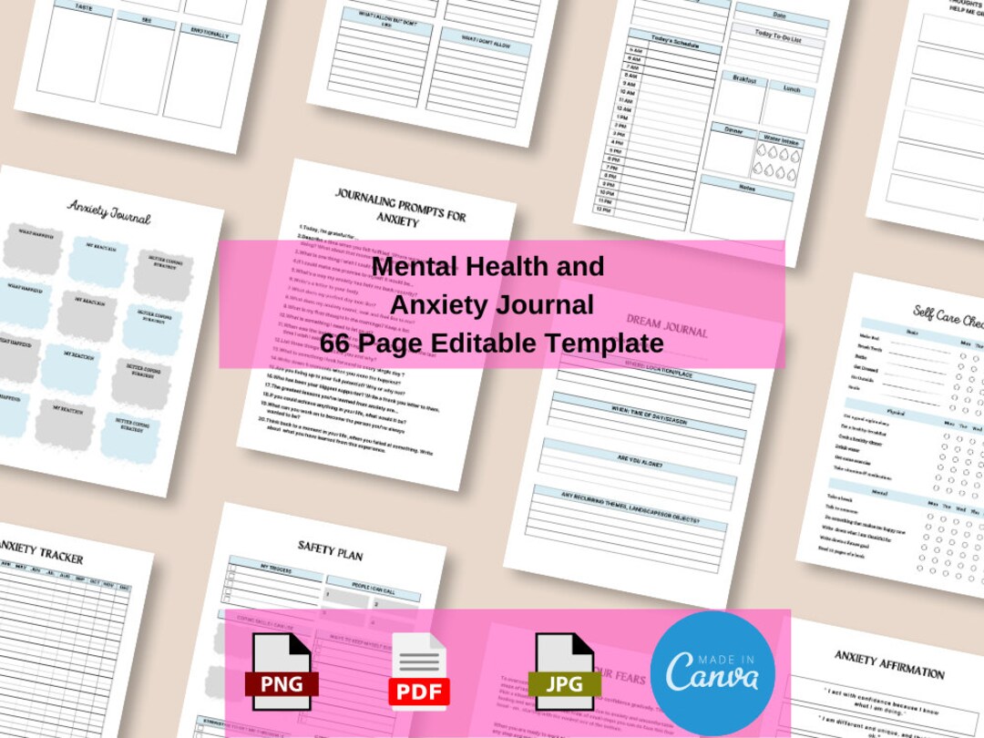 Mental Health Journal, Printable Mental Health Planner, Anxiety Mood ...