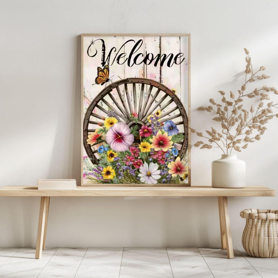 Welcome Poster Country Art Poster, Flowers, Fun Decor Print, Original ...