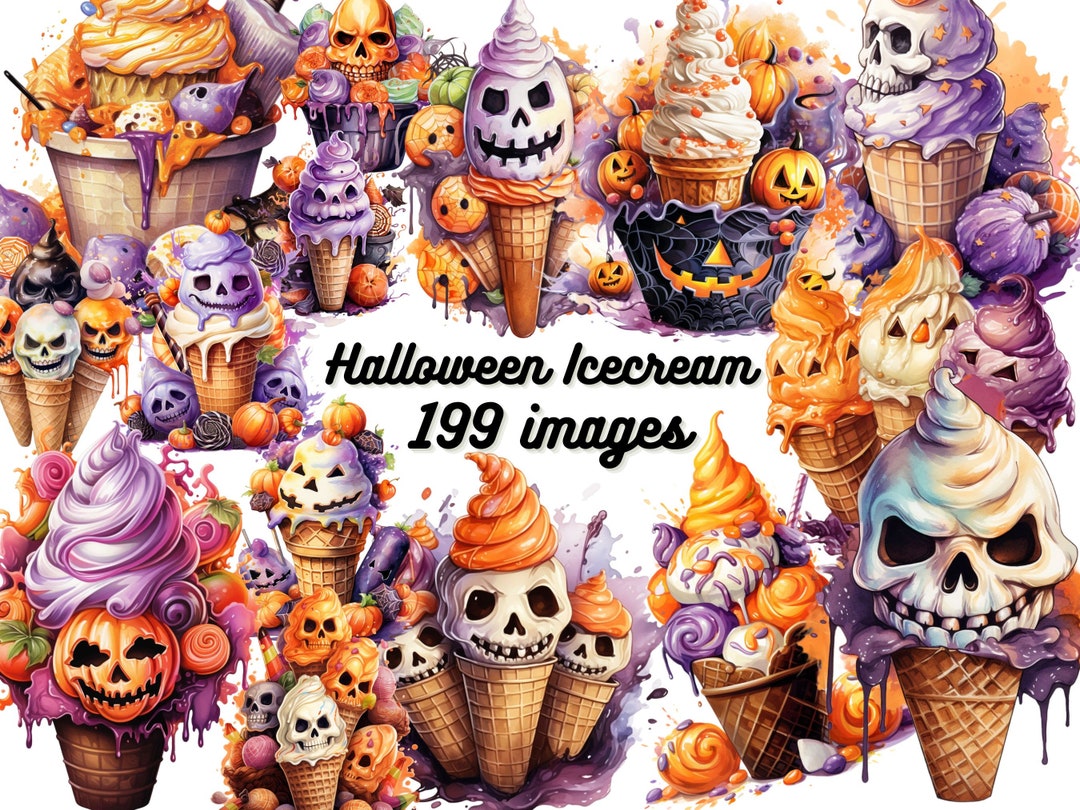 Ice Cream Clipart Halloween Candy Cone, Spooky Popsicle Clip Art Set ...