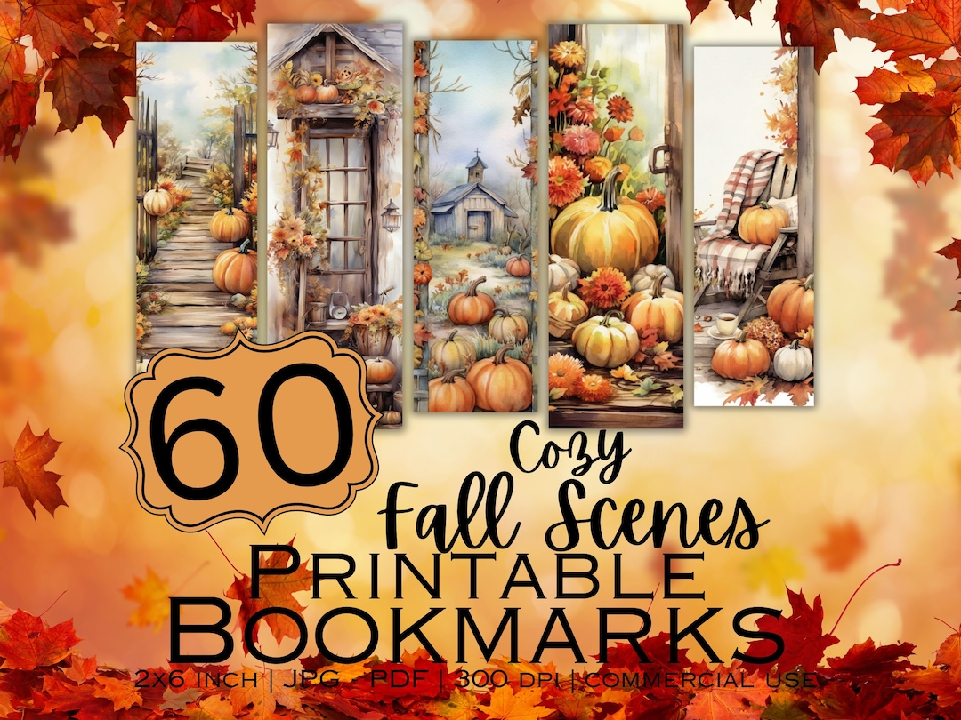 60 Cozy Fall Scenes Printable Bookmarks Digital Download JPG - Etsy