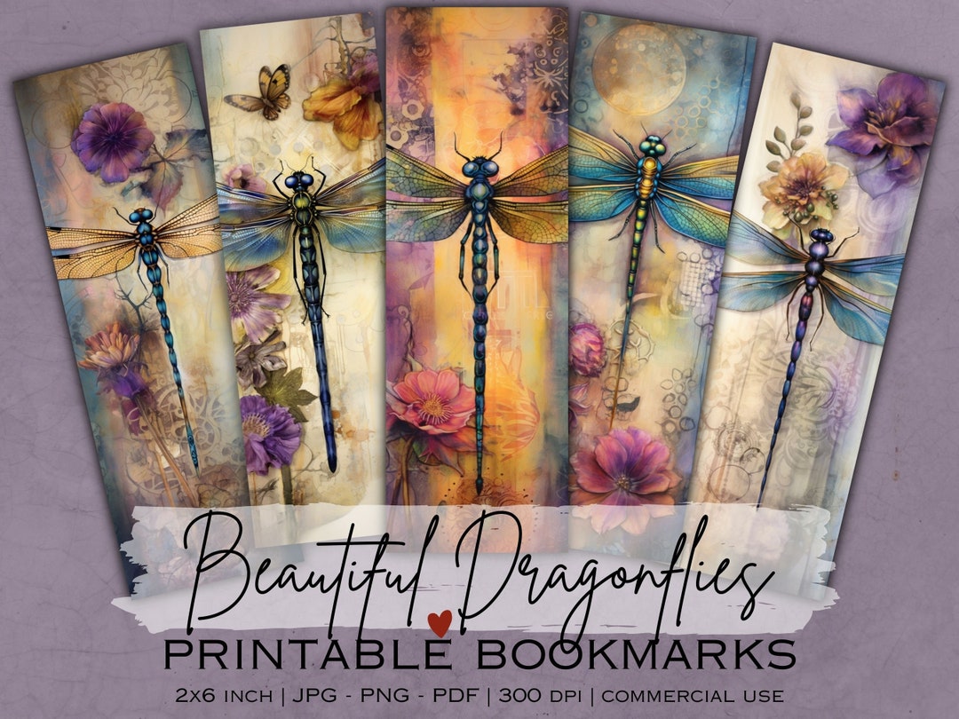 15 Beautiful Dragonflies Bookmarks Digital Download Jpg, Png and Pdf ...