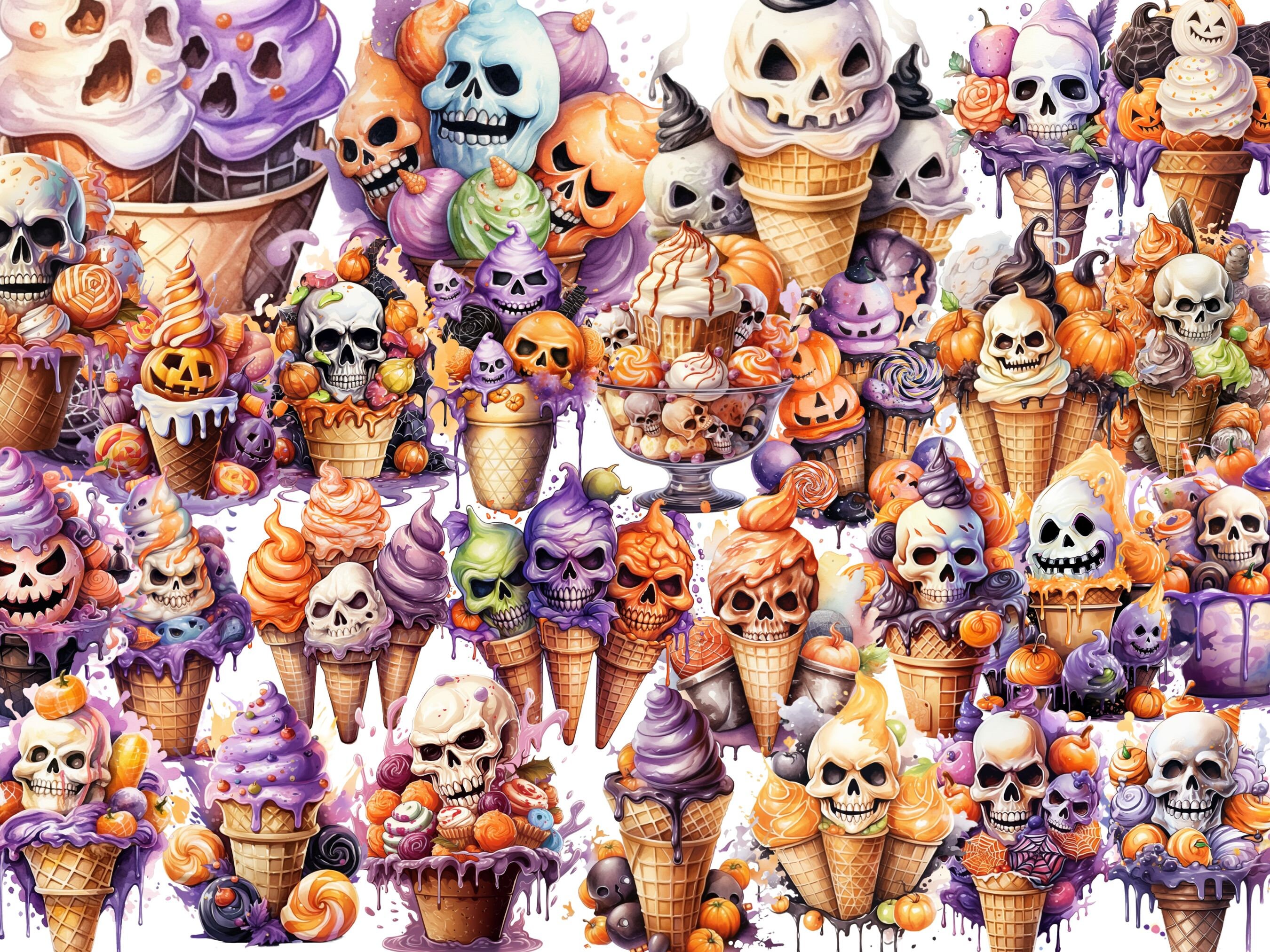 Ice Cream Clipart Halloween Candy Cone, Spooky Popsicle Clip Art Set ...