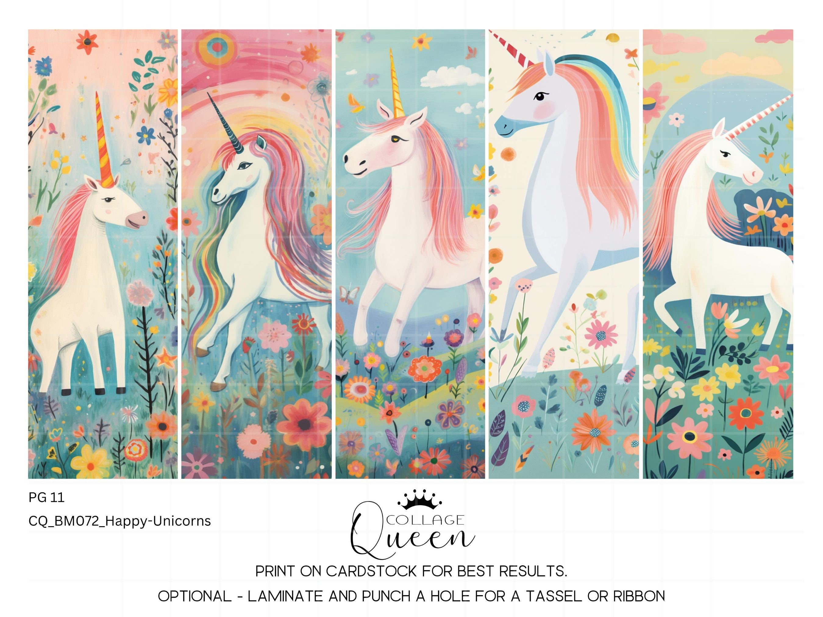 60 Happy Unicorns Printable Bookmarks Digital Download JPG Bookmark ...