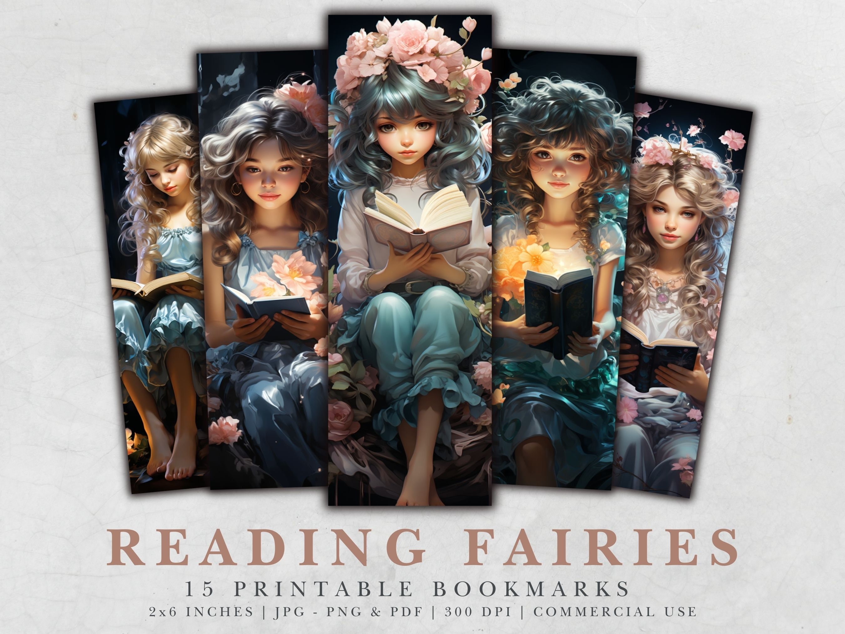 15 Reading Fairies Printable Bookmarks Digital Download JPG Bookmark Sheets PNG Bookmark ...