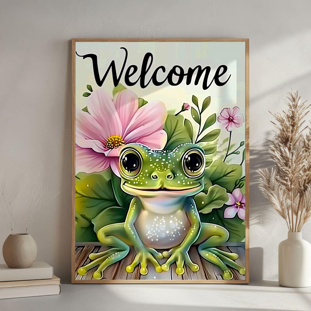Welcome Frog and Flowers Flower Wall Art, Hallway Decor, Entryway Fun ...