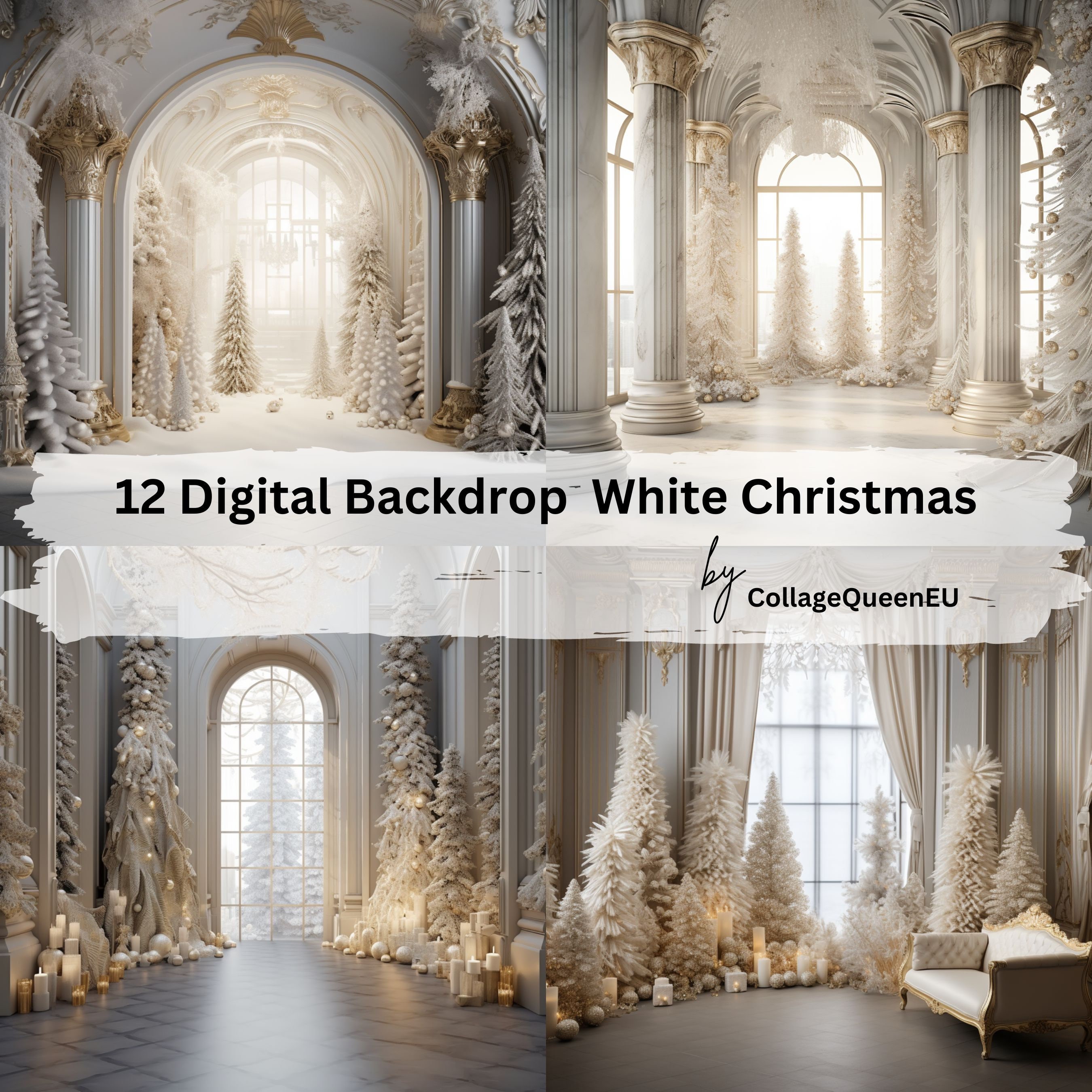 Christmas Scenes Digital Backdrops Set White Winter Wedding - Etsy