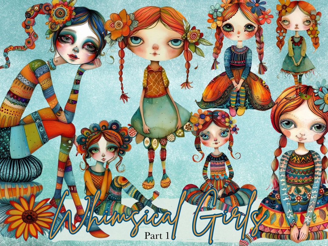 Whimsical Girls Part 1 Clipart Bundle, Commercial Use, Cute Transparent ...