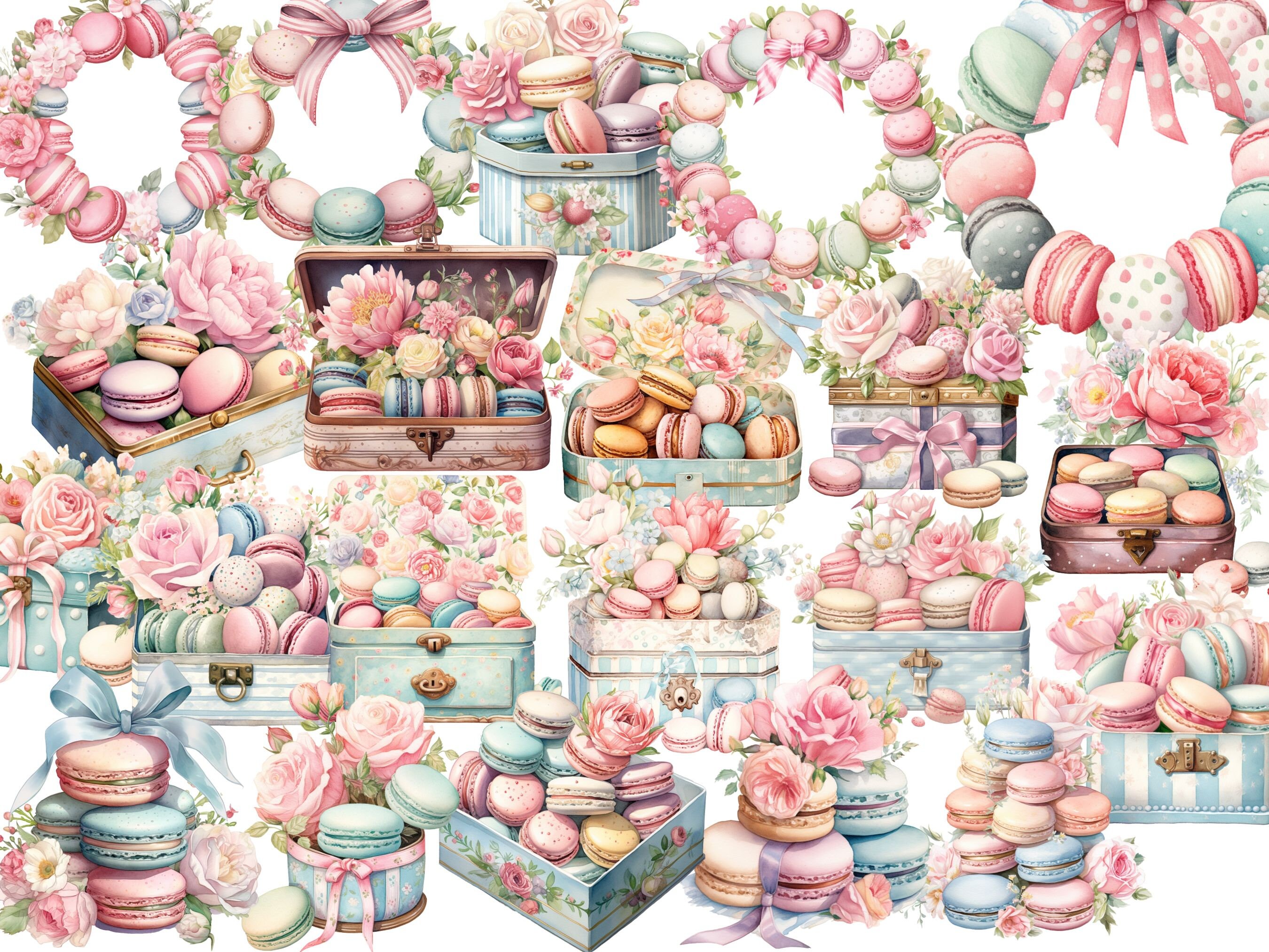 Sweet Macarons Clipart Set, Pastel Colors, Dessert Illustrations ...