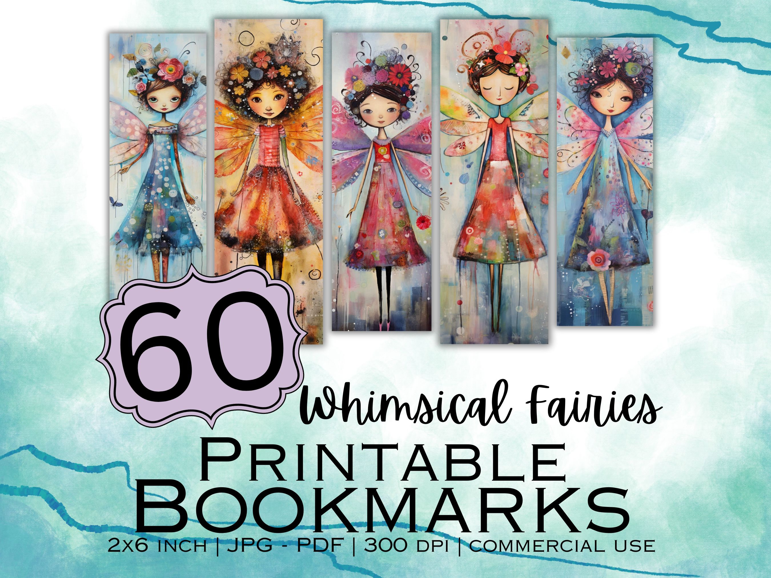 60 Whimsical Fairies Printable Bookmarks Digital Download JPG Bookmark ...